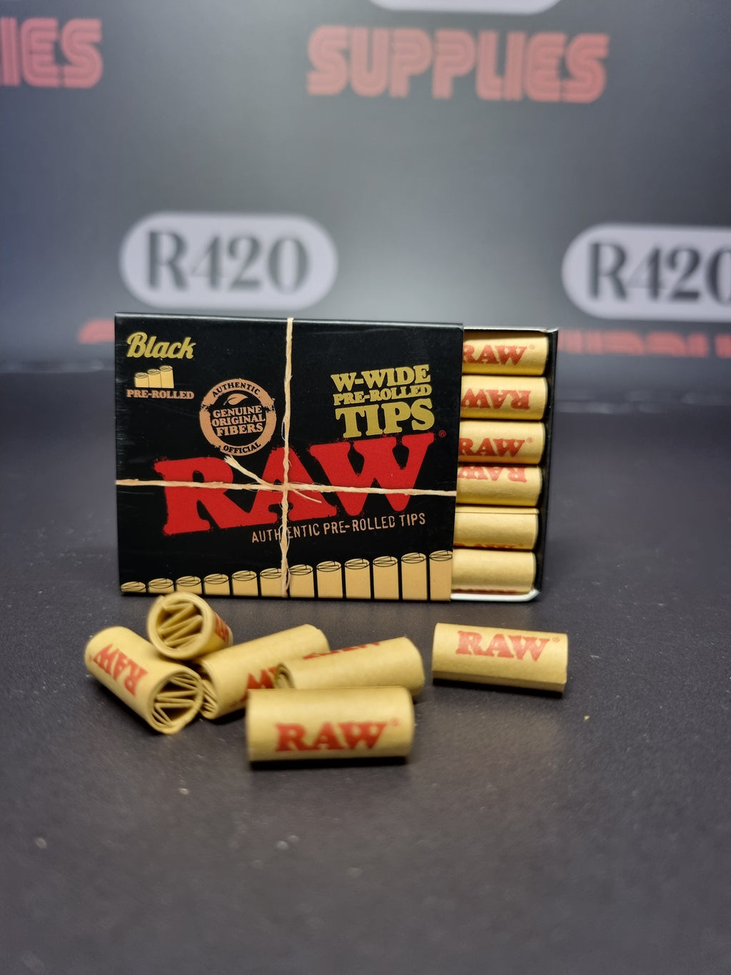 RAW Black Pre-Rolled WIDE Tips - Slide Pack